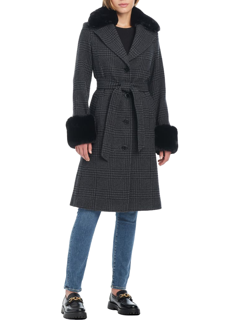 KATE SPADE NEW YORK Kate Spade New York Walker Belted Coat with Removable Faux Fur